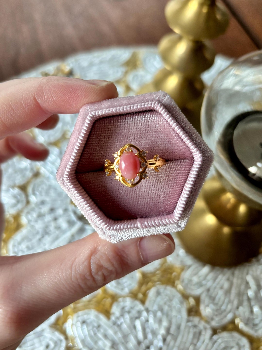 Pink Conch Shell Ring, Adjustable Gold Band, Queen Conch Shell Jewelry ...