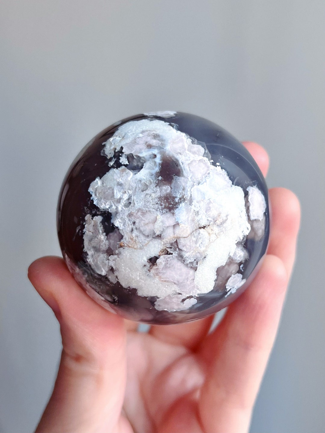 Black Flower Agate Sphere, Flower Agate Crystal, Healing Crystal Sphere ...