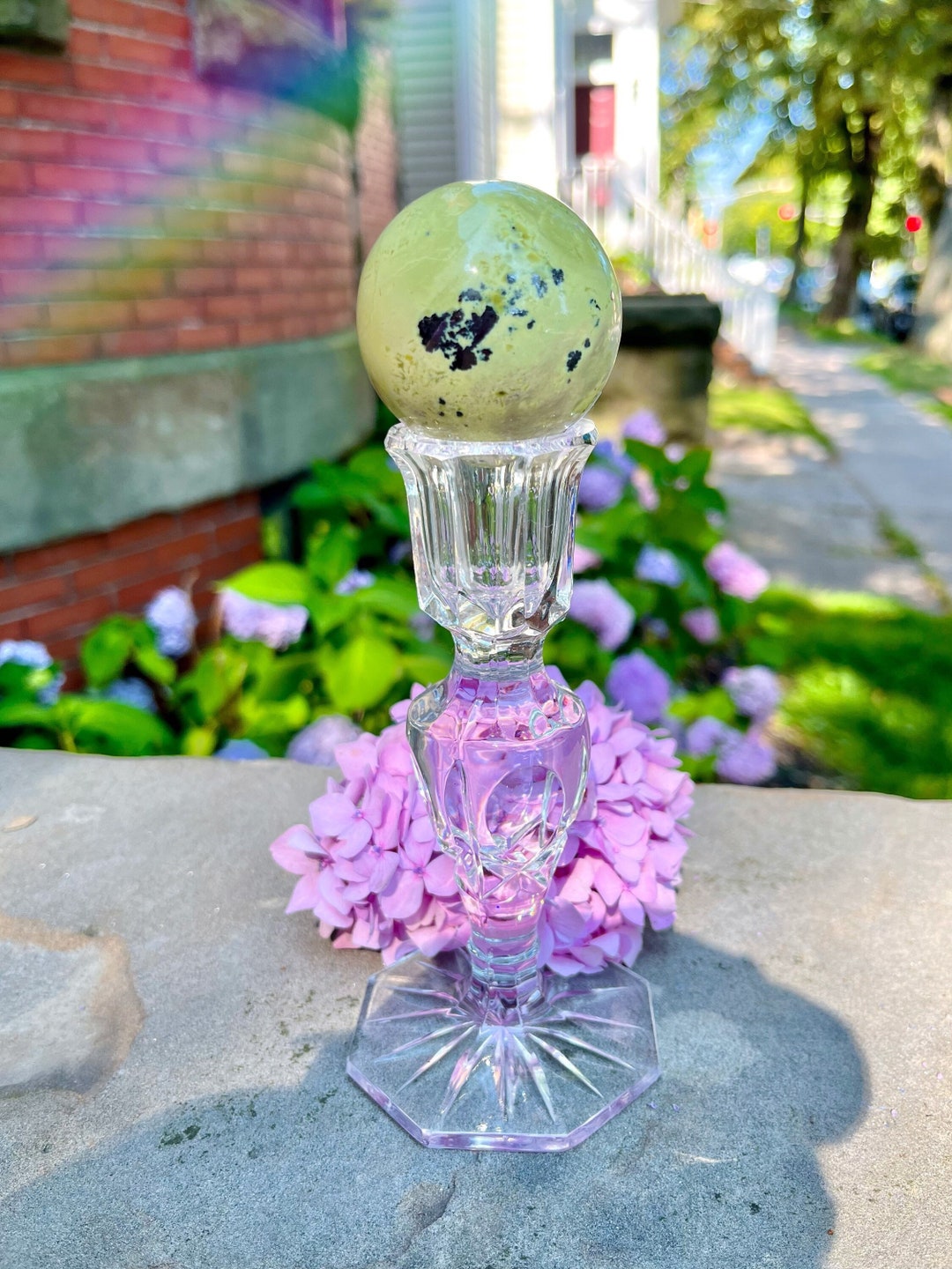 Serpentine Crystal Sphere, Serpentine Black Tourmaline Crystal, Natural ...