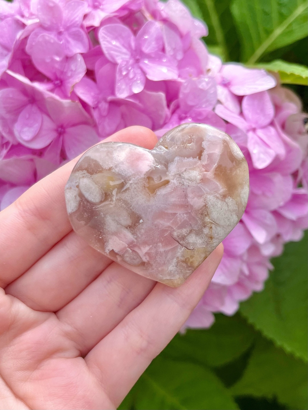 Pink Flower Agate Heart, Natural Flower Agate, Pink Flower Agate ...