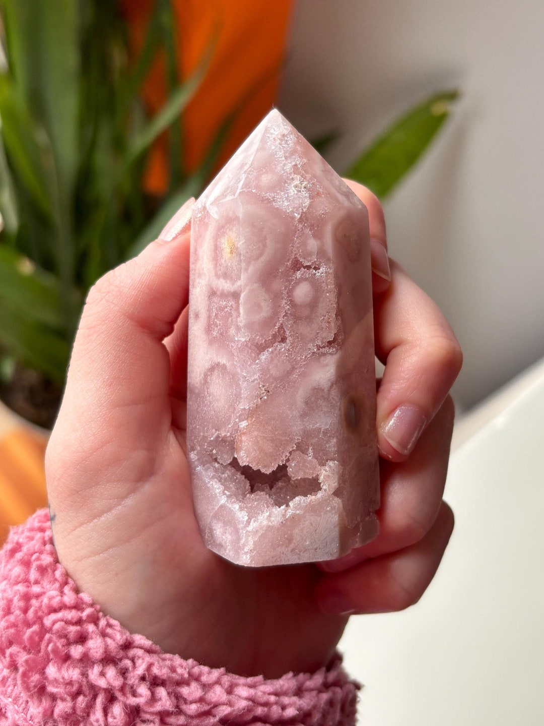 Pink Flower Agate Tower: Druzy Flower Agate Point, Sakura Cherry ...