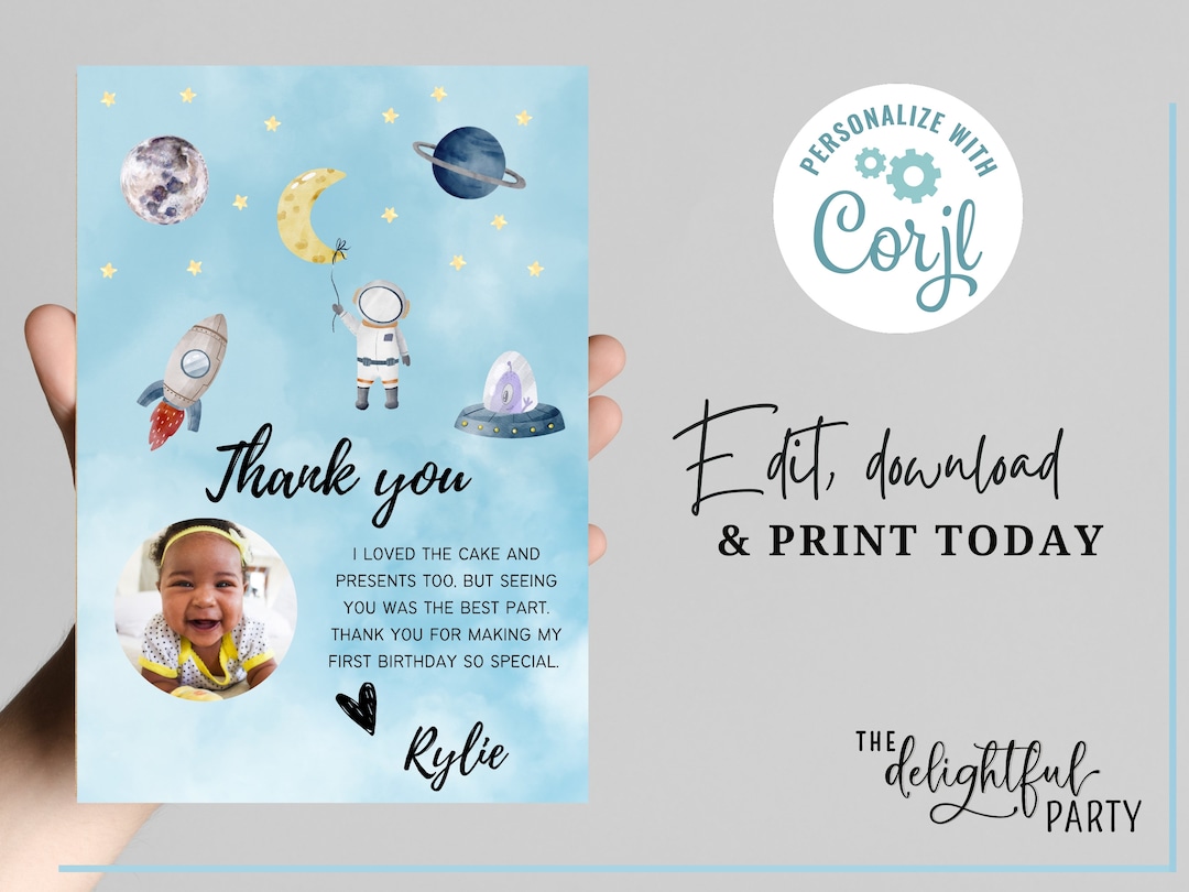 Thank You Card Space Theme Galaxy Card 5”x7” Outer Space Editable Card ...