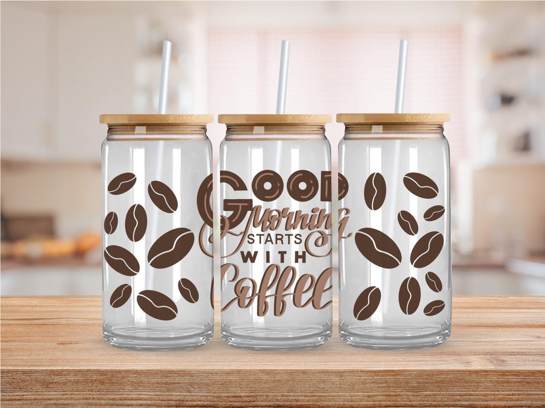 Coffee Glass Can W/straw - Etsy