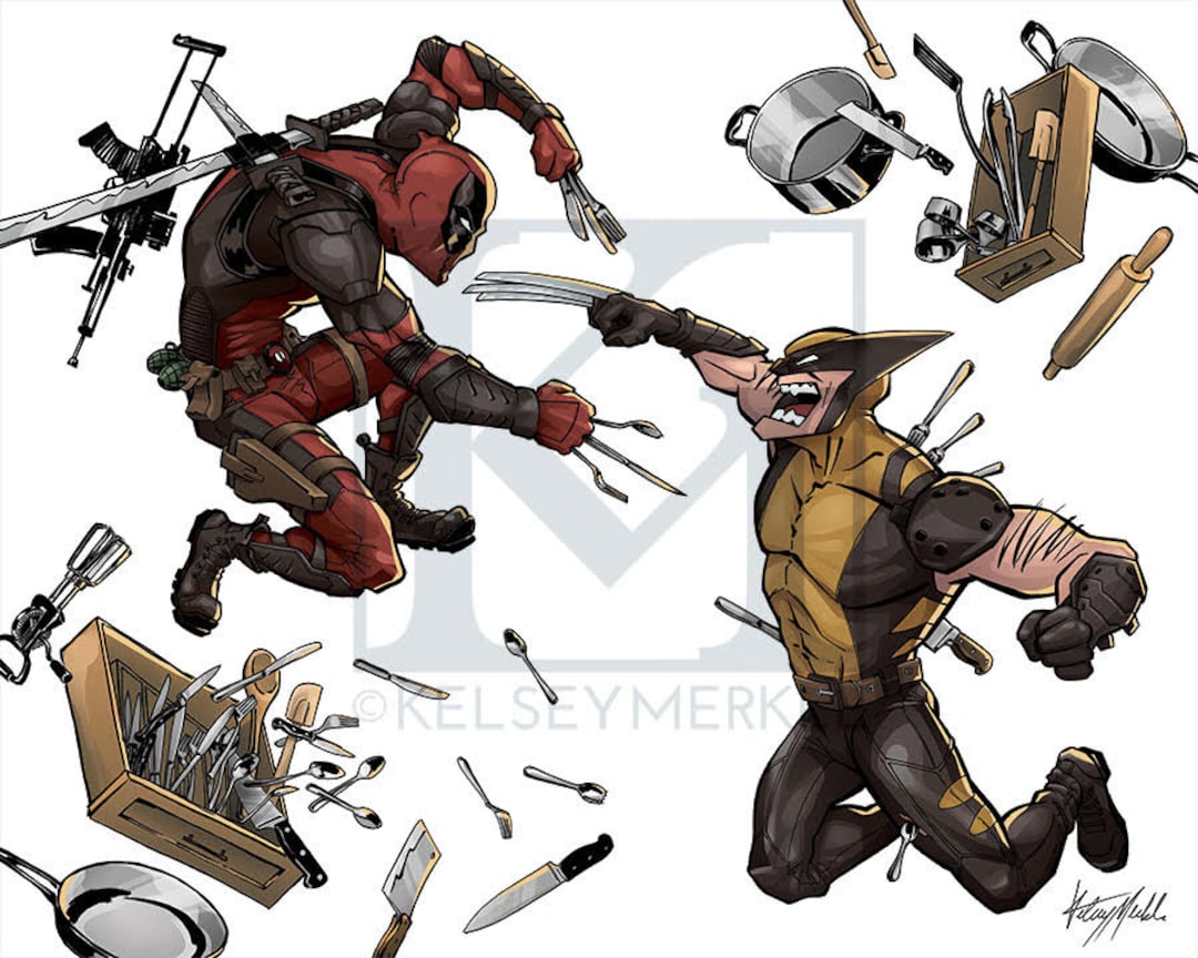 Deadpool Vs Wolverine Art Print: "fork You!" Game Room Decor - Etsy