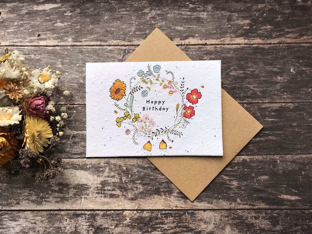 Plantable Seed Paper Birthday Card: Flower Wreath Design - Etsy