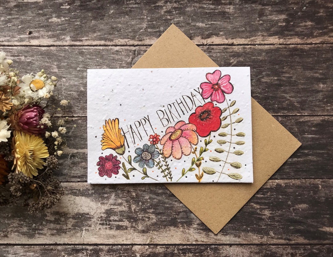 Plantable Seed Paper Birthday Card, Blank Inside, Flower Greeting Card ...