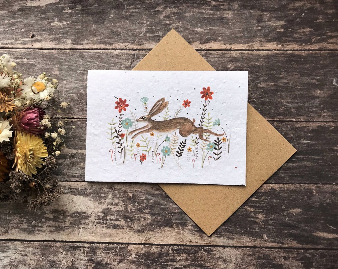 Plantable Seed Paper Birthday Card, Blank Inside, Hare Greeting Card ...