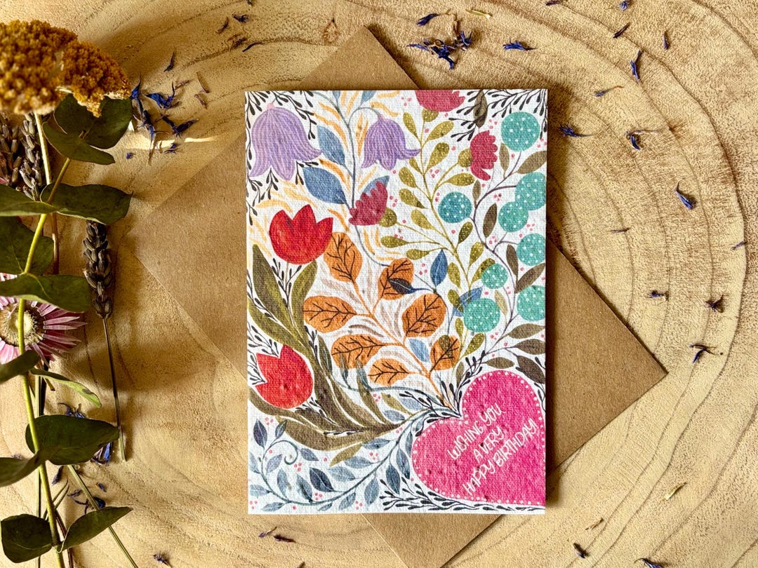 Plantable Seed Paper Birthday Card: Floral Bee Design - Etsy