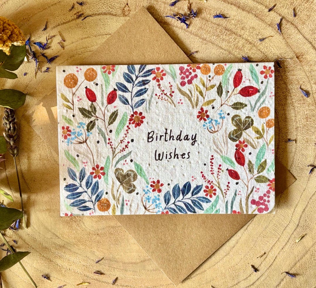Plantable Seed Paper Birthday Card: Bee & Flower Design - Etsy