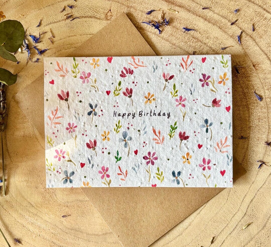 Plantable Seed Paper Birthday Card: Bee & Flower Design - Etsy UK