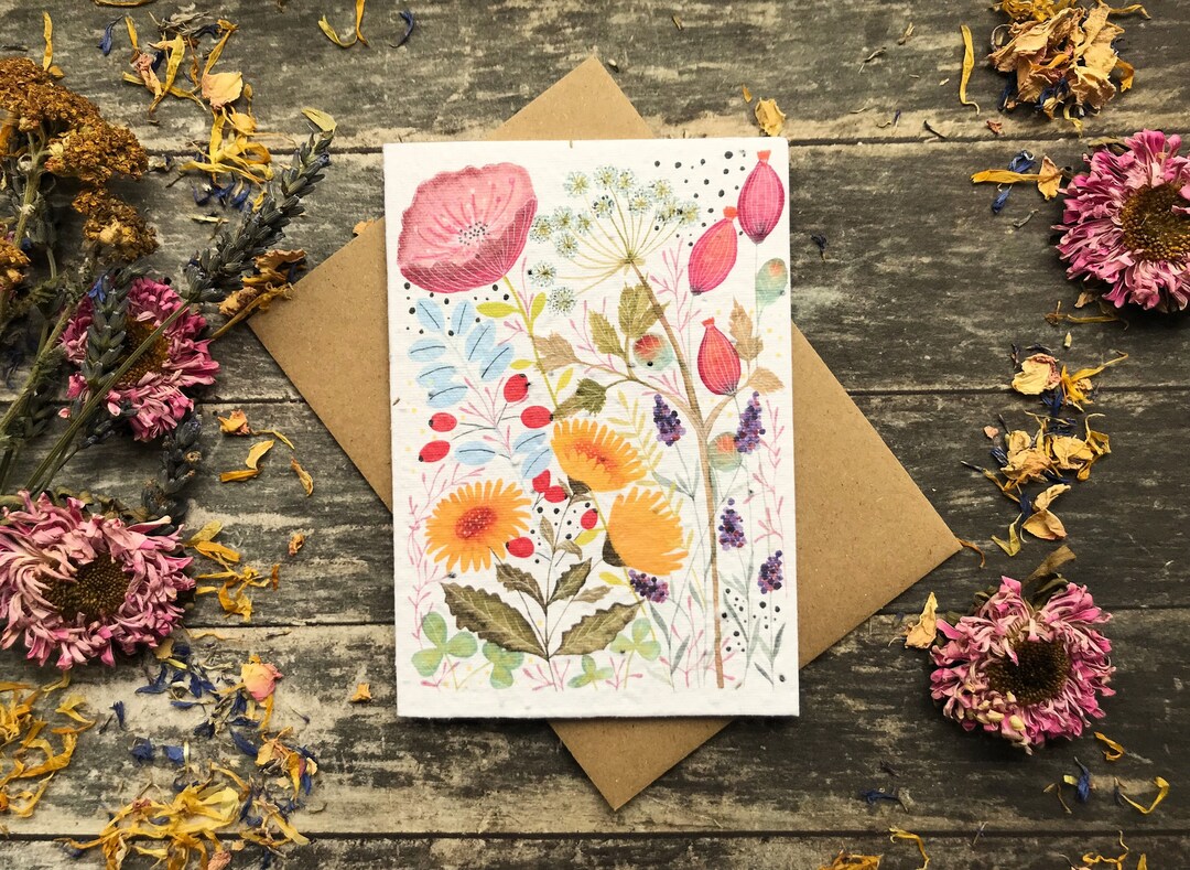 Plantable Seed Paper Card: Watercolor Floral Birthday Card - Etsy