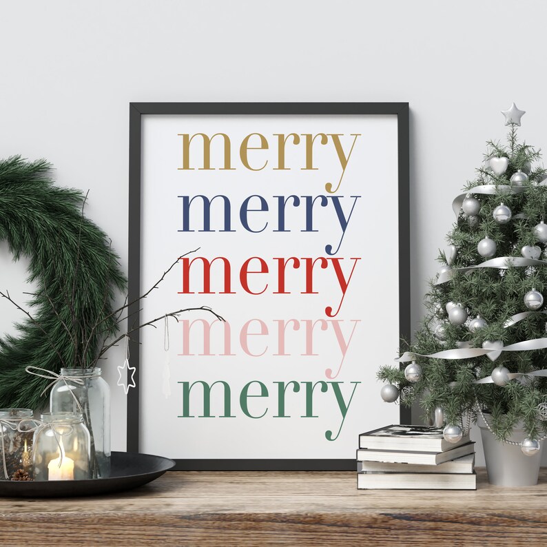 Merry Print, Wall Art Printable, Printable Christmas Decor, Holiday ...