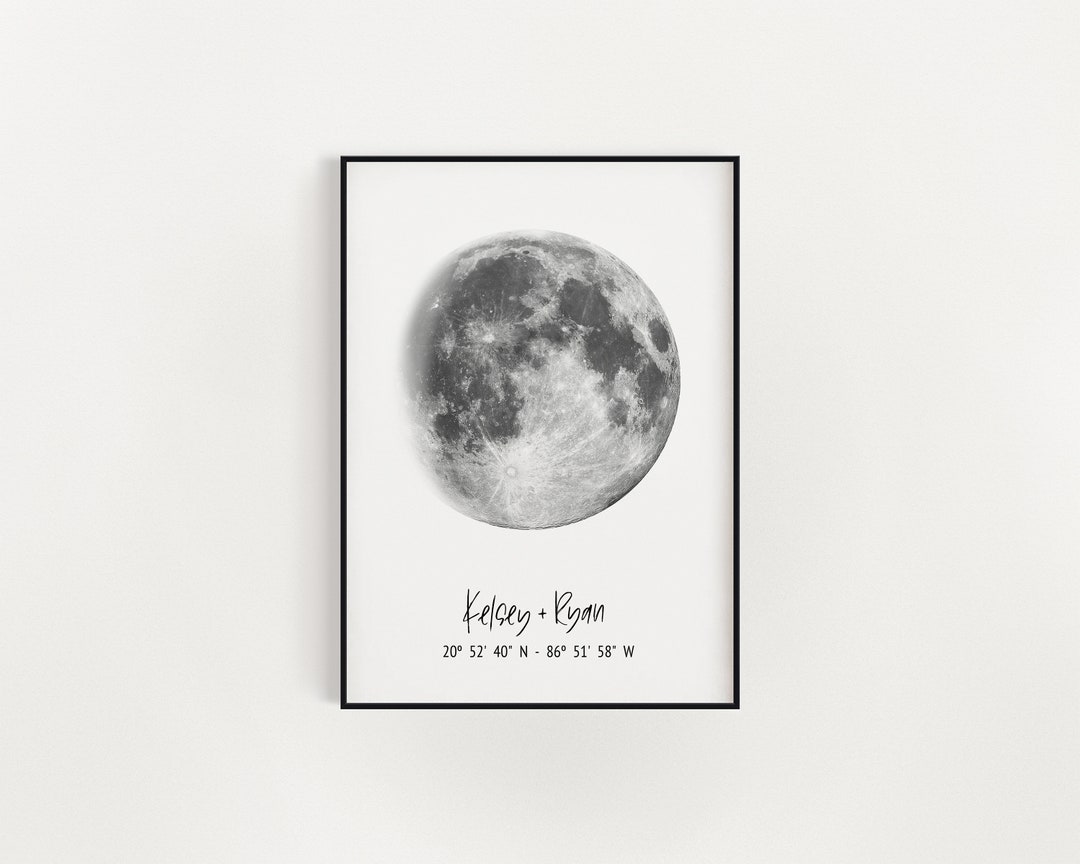 Moon Phase 13 Print, Personalized Moon Print, Coordinates, Full Moon ...