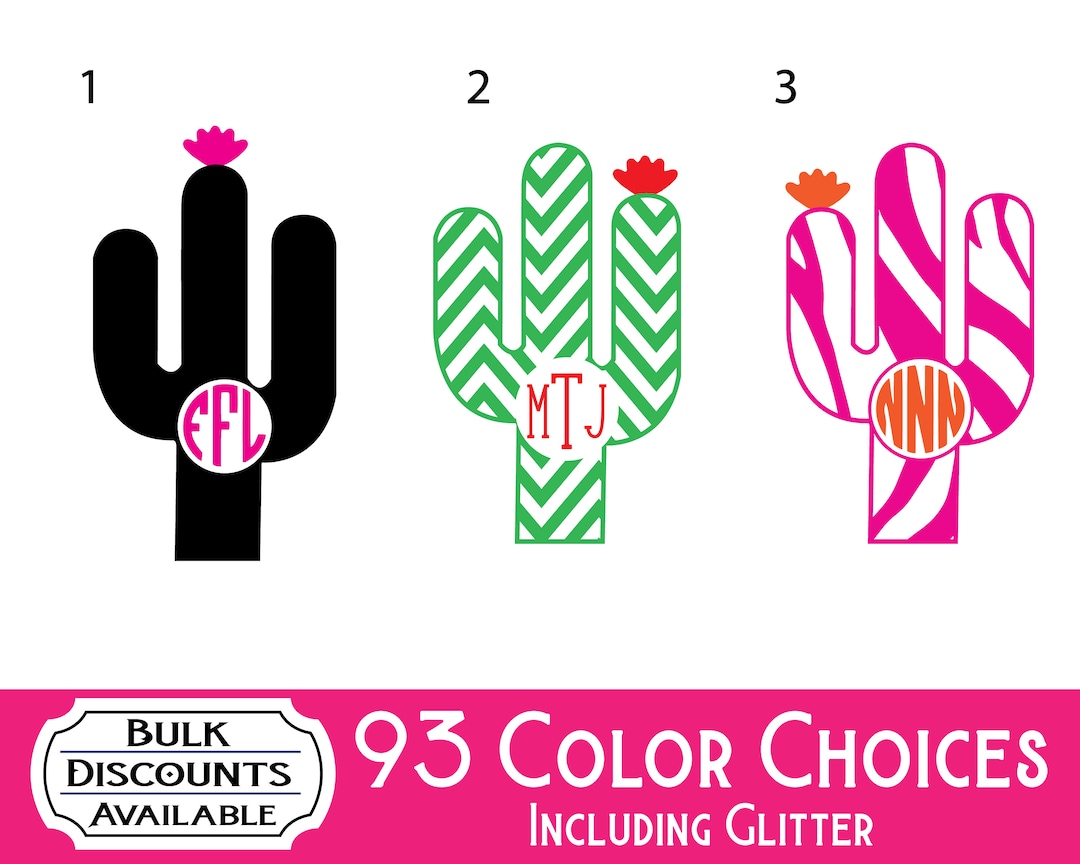 Cactus Monogram Vinyl Decal Personalize W/ 3 Design & 95 Color Choices ...