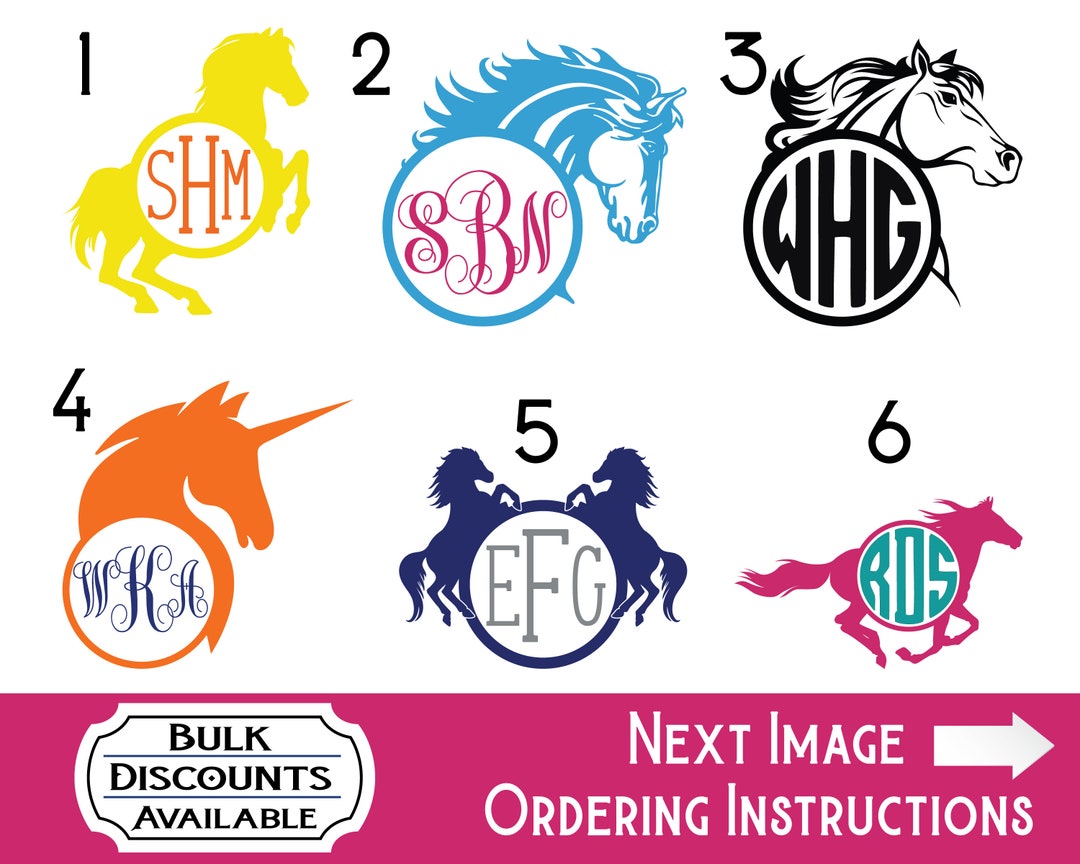 Horse Monogram Vinyl Decal Personalize - 6 Designs & 95 Color Choices ...