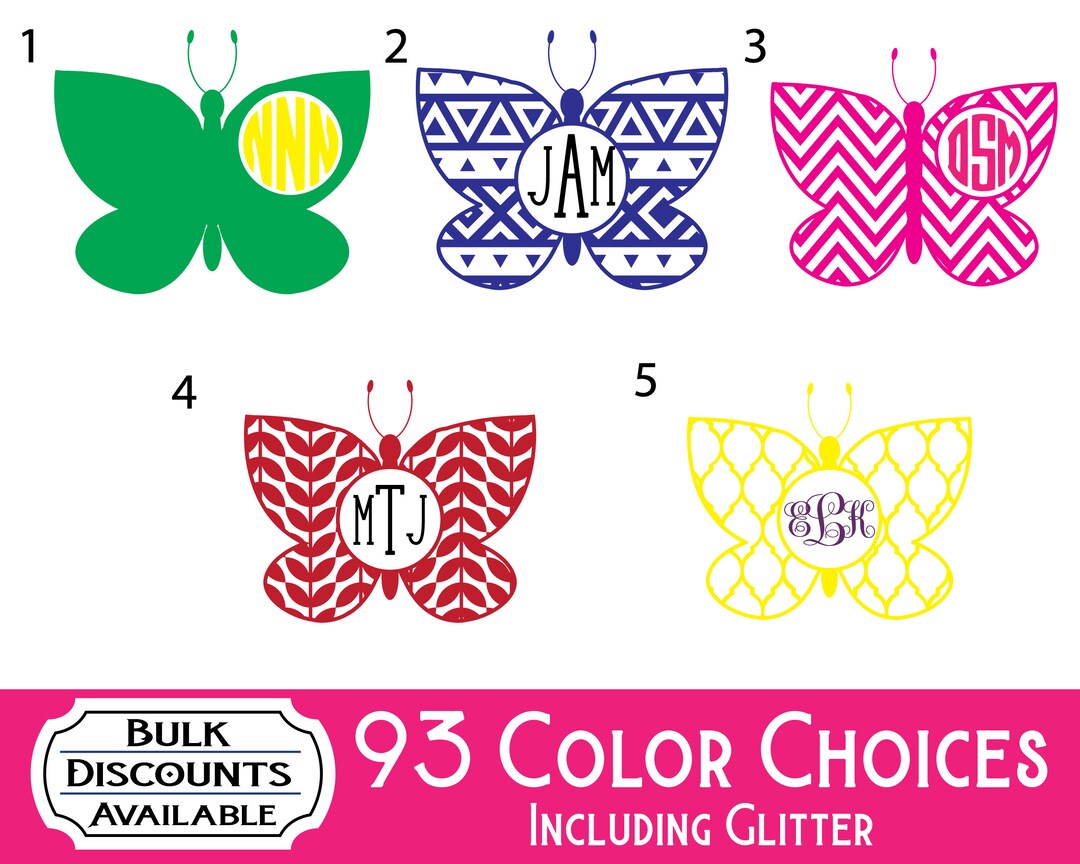 Butterfly Monogram Vinyl Decal: Personalized Glitter Colors - Etsy