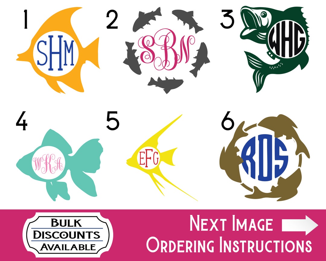 Fish Monogram Vinyl Decal Personalize - 6 Designs & 95 Color Choices ...