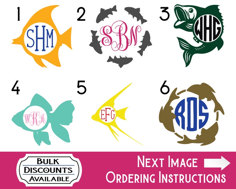 Fish Monogram Vinyl Decal Personalize 6 Designs & 95 Color - Etsy