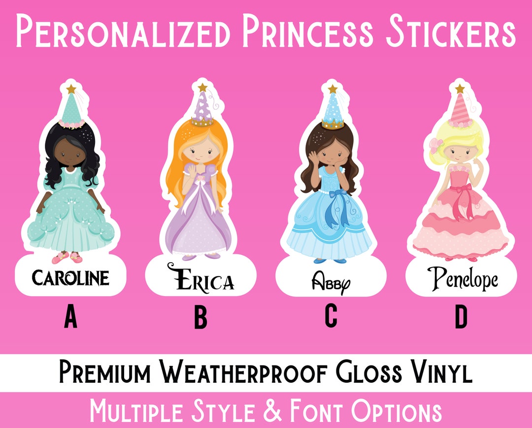 Personalized Princess Sticker Pack of 4 - Glossy, Laminated, KISS Cut ...