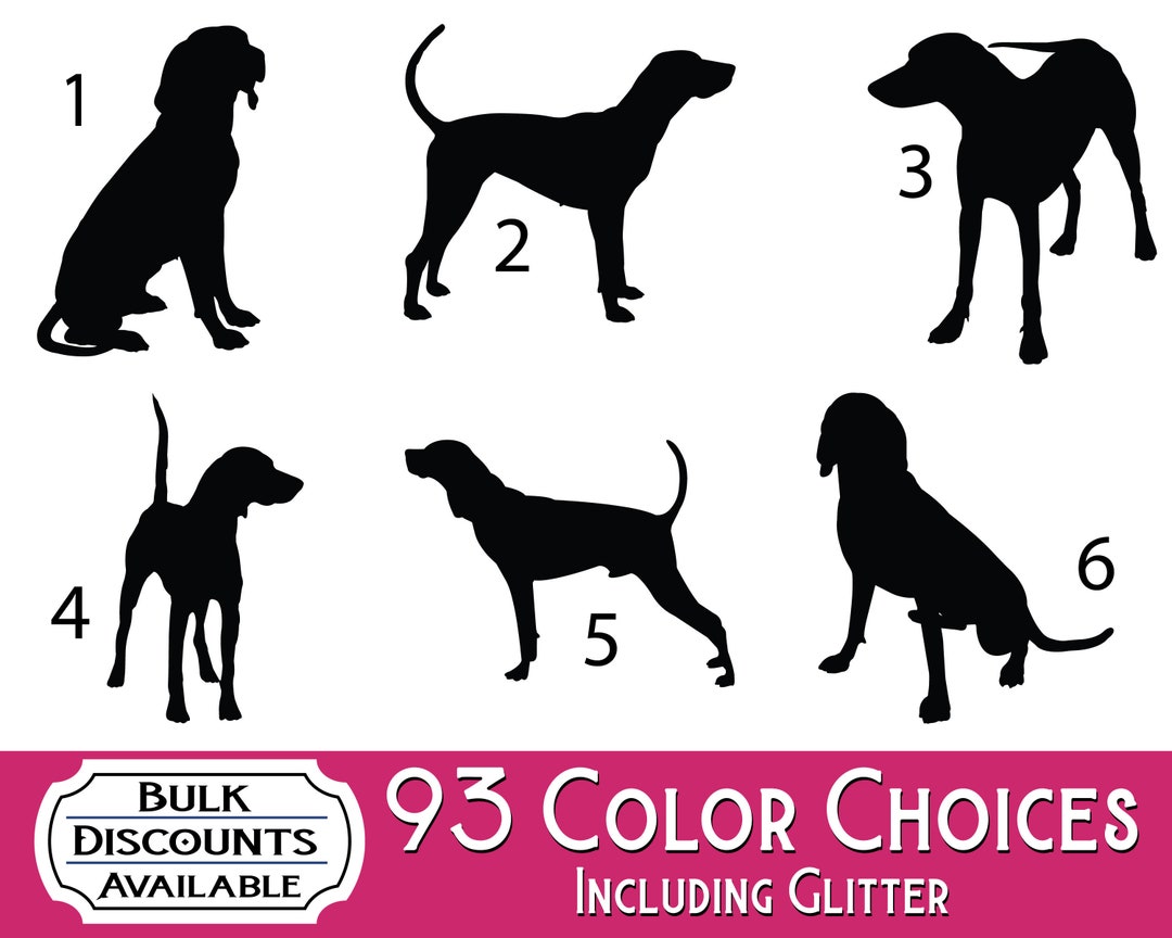 Coonhound Silhouette Dog Decals - Dog Sticker for Cars, Laptops, Dog ...