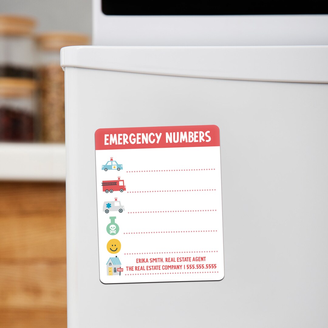 Customizable | Emergency Numbers Refrigerator Magnets | Real Estate ... Customizable | Emergency Numbers Refrigerator Magnets | Real Estate ...