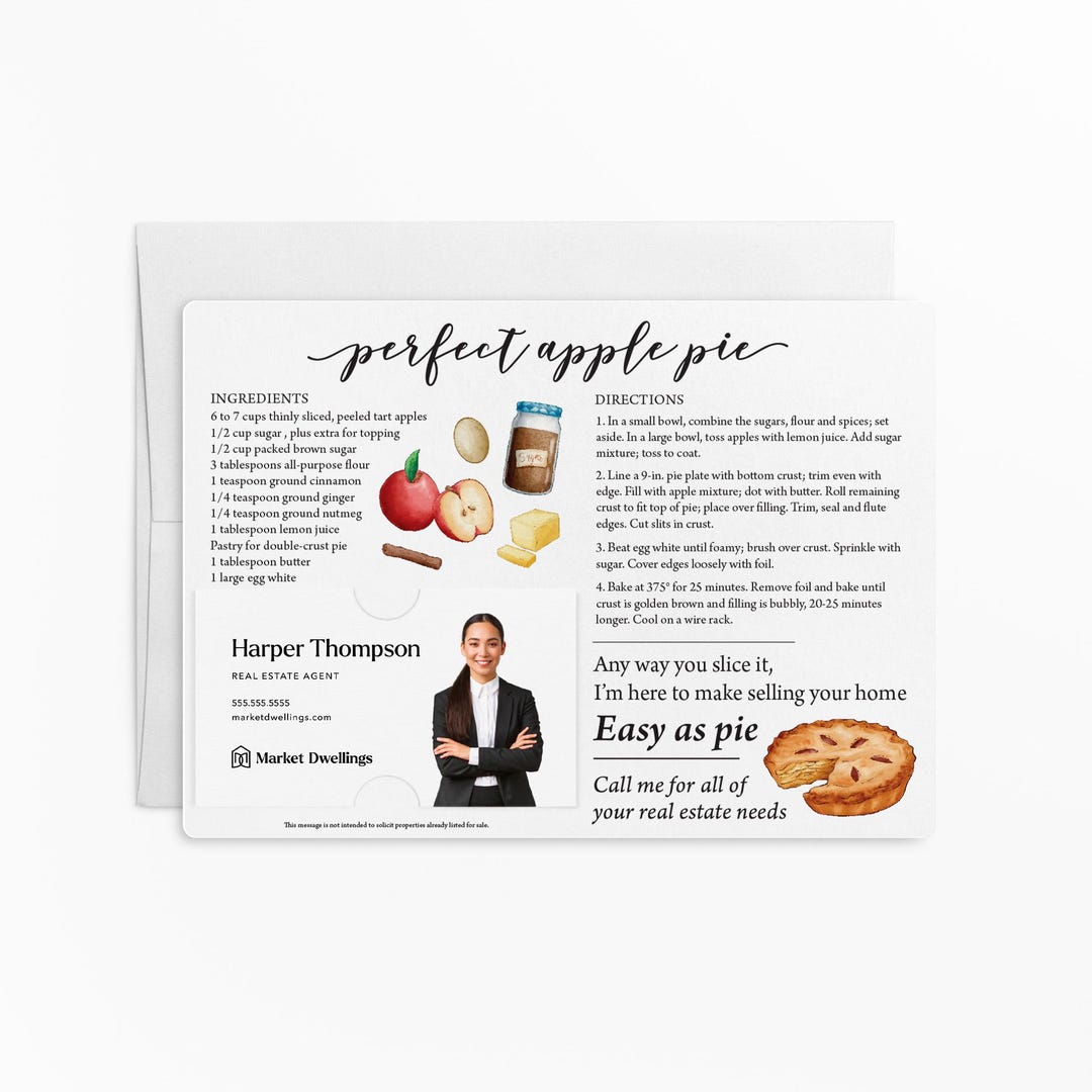 SET of Recipe Cards | Perfect Apple Pie Recipe Card | Real Estate Agent ...