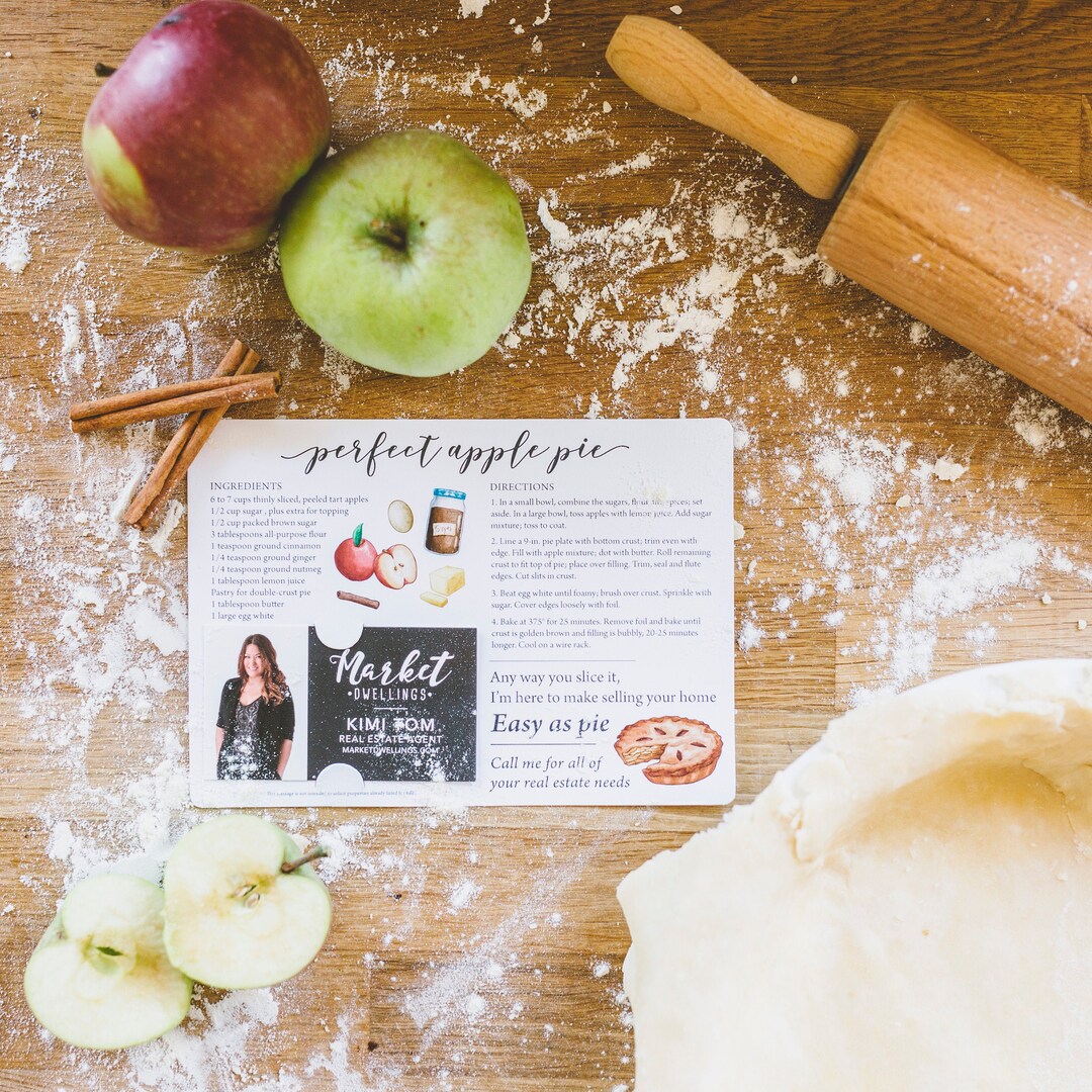 SET of Recipe Cards Perfect Apple Pie Recipe Card Real Estate Agent ...