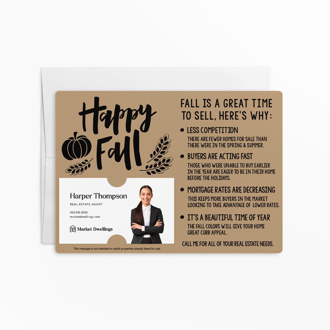 SET of Happy Fall Real Estate Mailers With Envelopes | Business Card ...