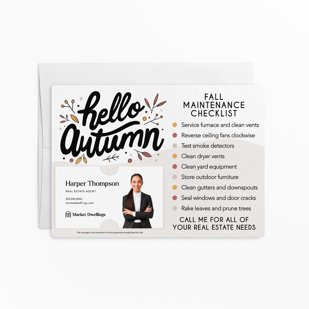 SET of Hello Autumn Fall Maintenance Checklist W/ Envelopes | Real ...