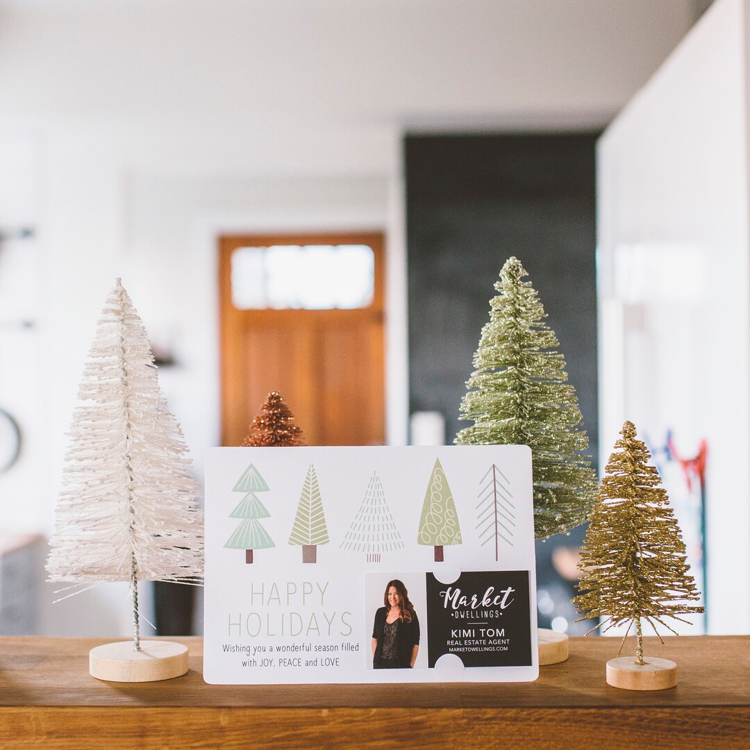 SET of Happy Holidays With Green Trees Mailer Client Holiday Card ...