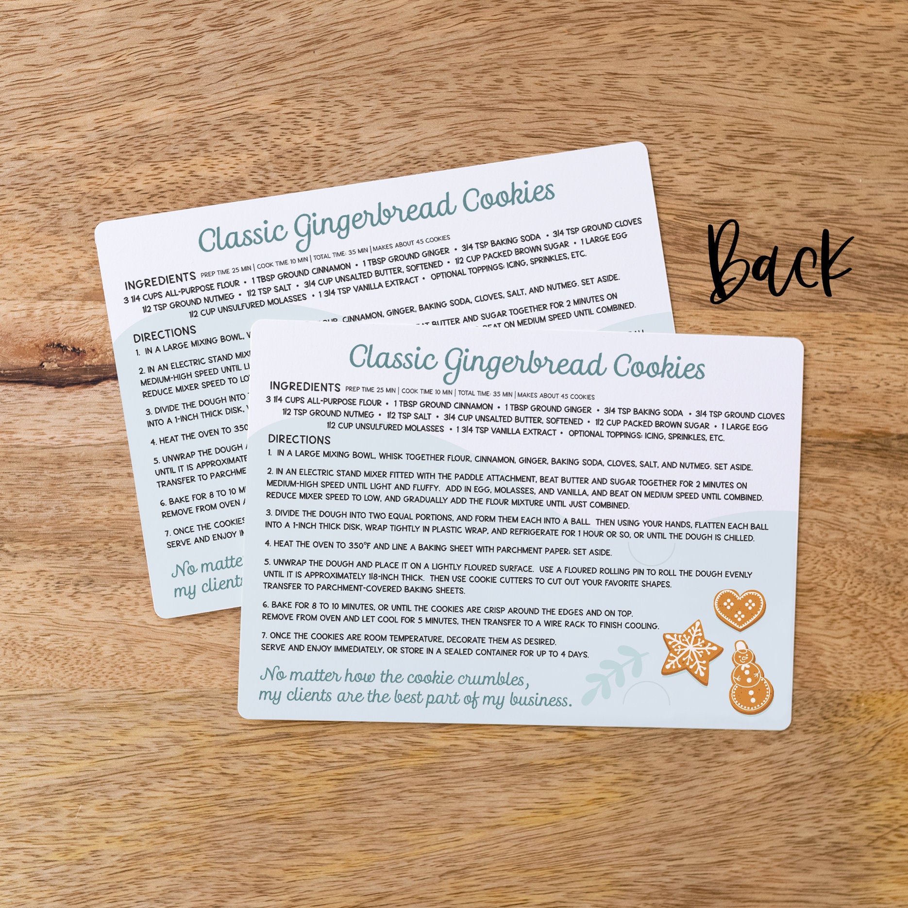 SET of Classic Gingerbread Cookies Recipe Card W/ Envelopes - Etsy