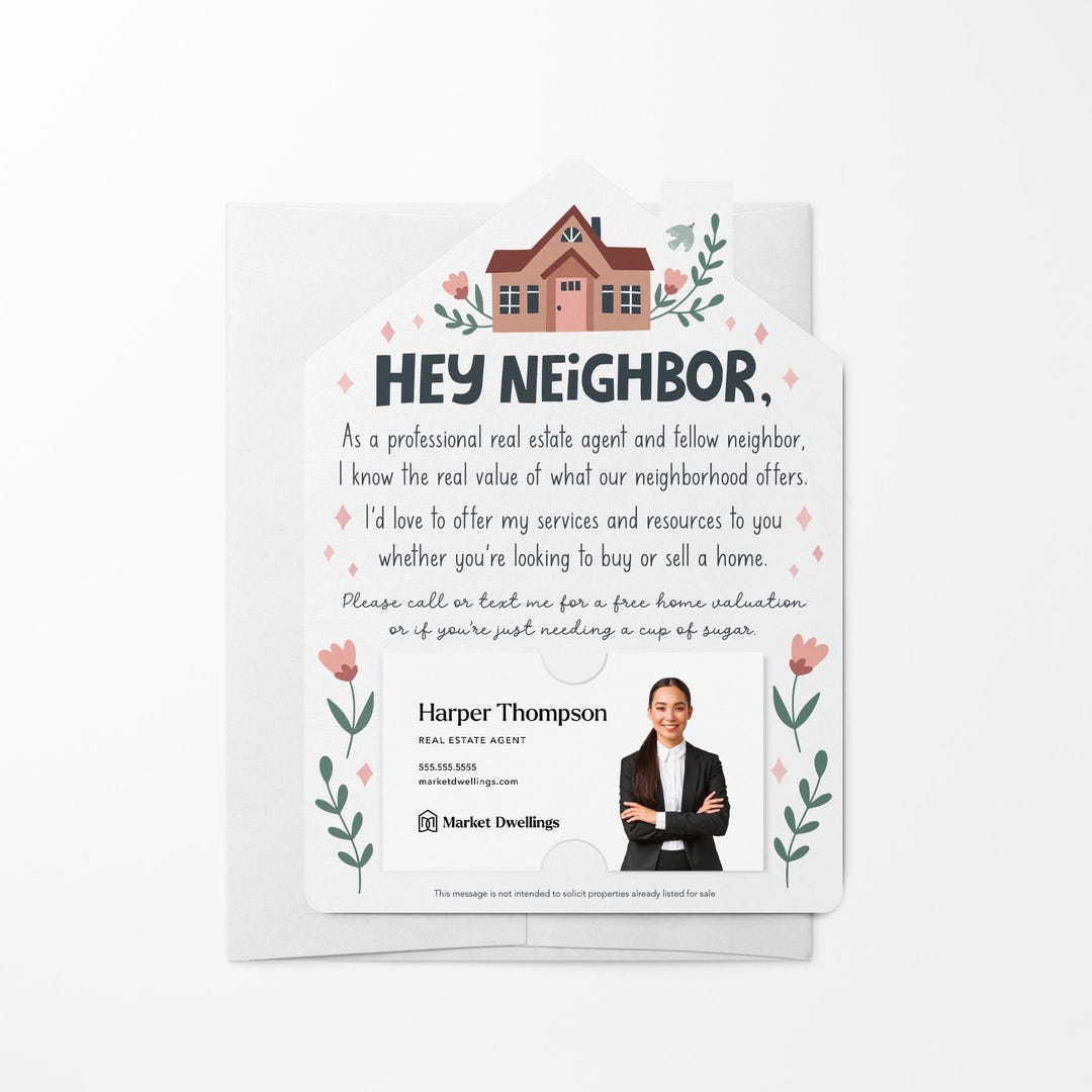 SET of Hey Neighbor Real Estate Mailers W/ Envelopes | Insert Your ...