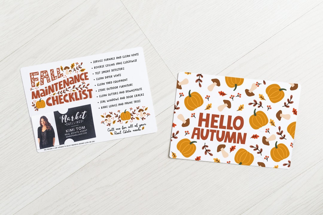 Hello Autumn Real Estate Fall Maintenance Checklist Mailers W/ - Etsy