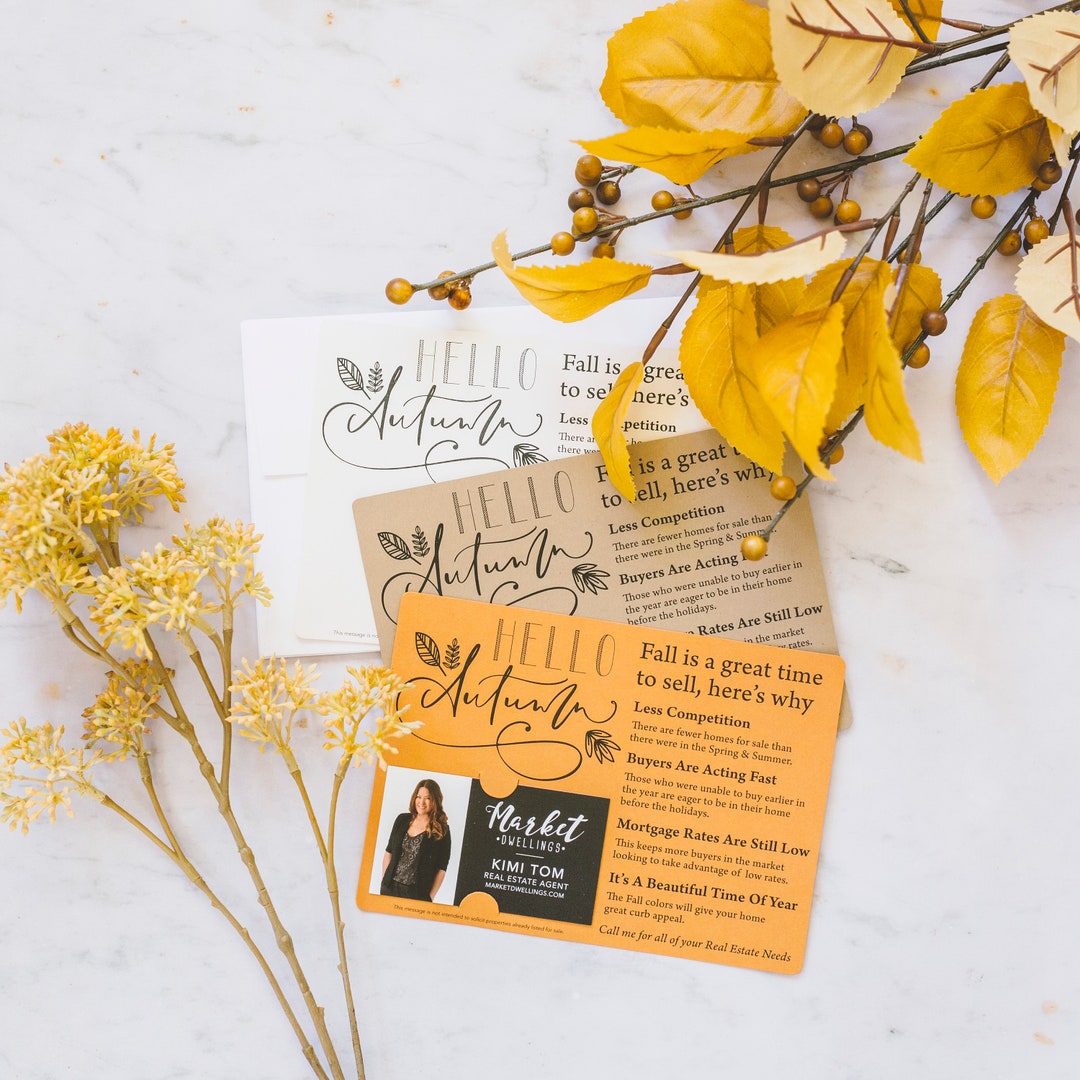 SET of Hello Autumn, Fall Mailers With Envelopes Business Card Mailer ...