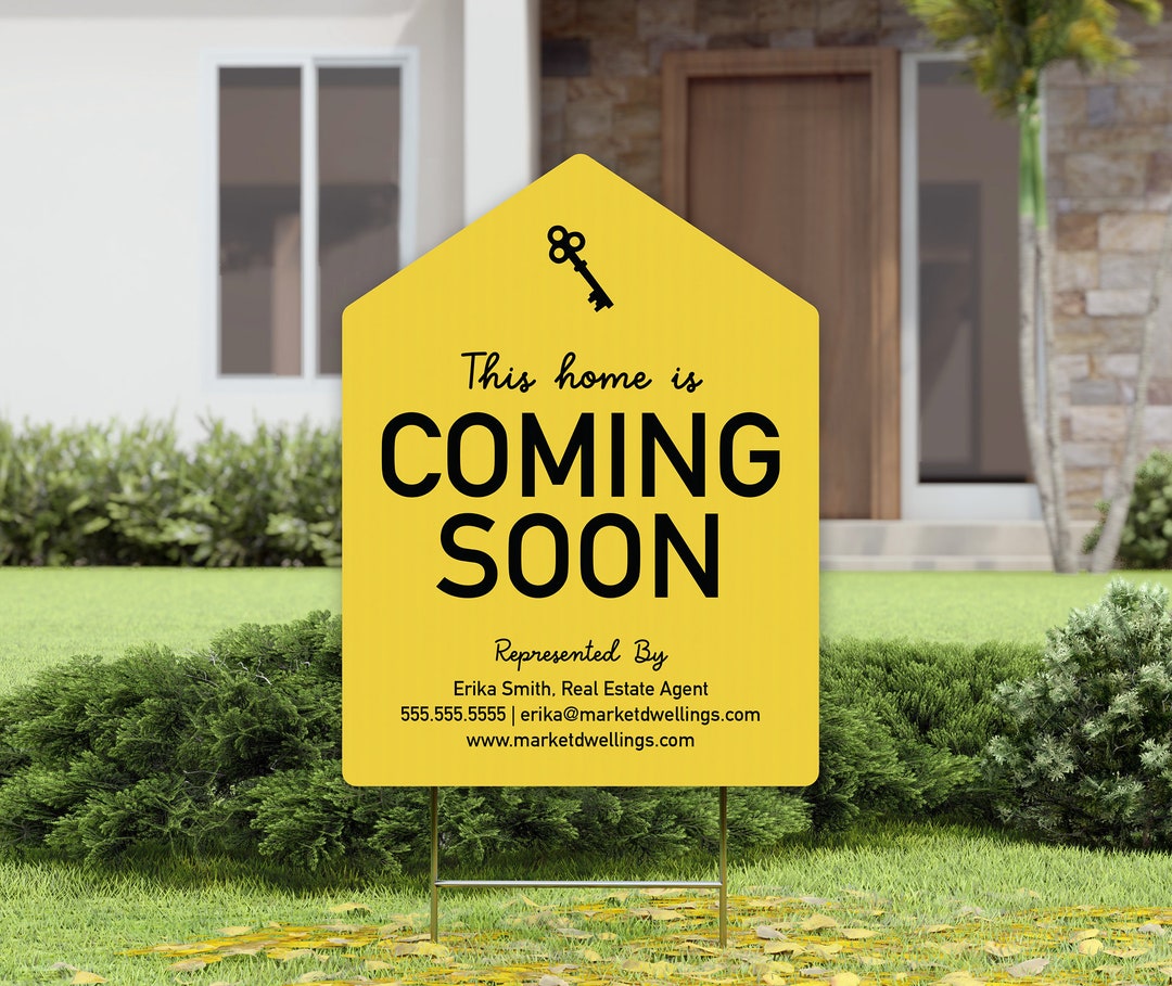 Customizable Coming Soon Yard Sign With Stake Real Estate Agent Photo ...