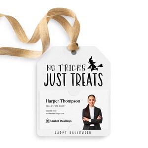 No Tricks Just Treats Halloween Gift Tag | Pop by Gift Tag | Fall Pop ...