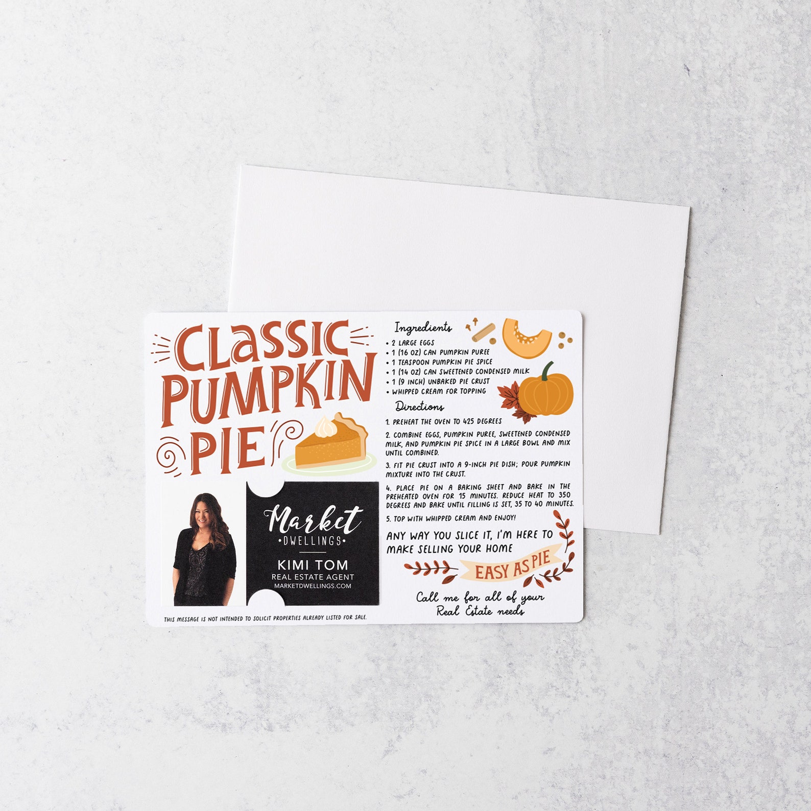 SET of Classic Pumpkin Pie Recipe Cards Real Estate Agent - Etsy
