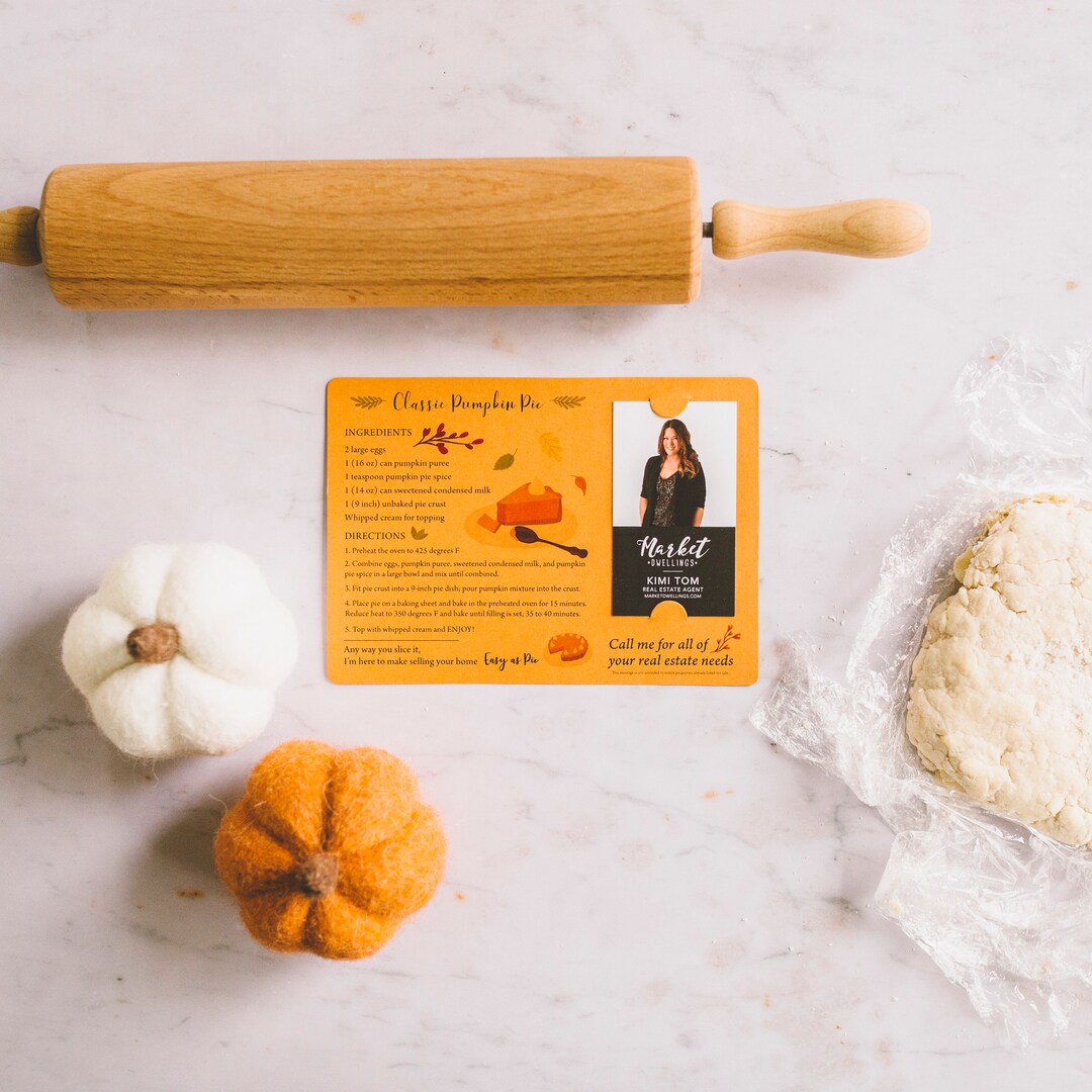 Vertical SET of Recipe Cards Classic Pumpkin Pie Recipe Card Real ...