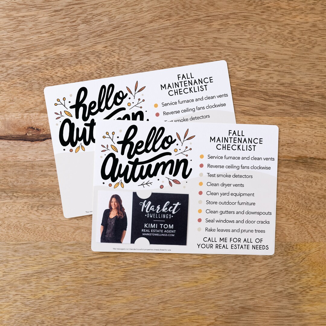 SET of Hello Autumn Fall Maintenance Checklist W/ Envelopes Real Estate ...