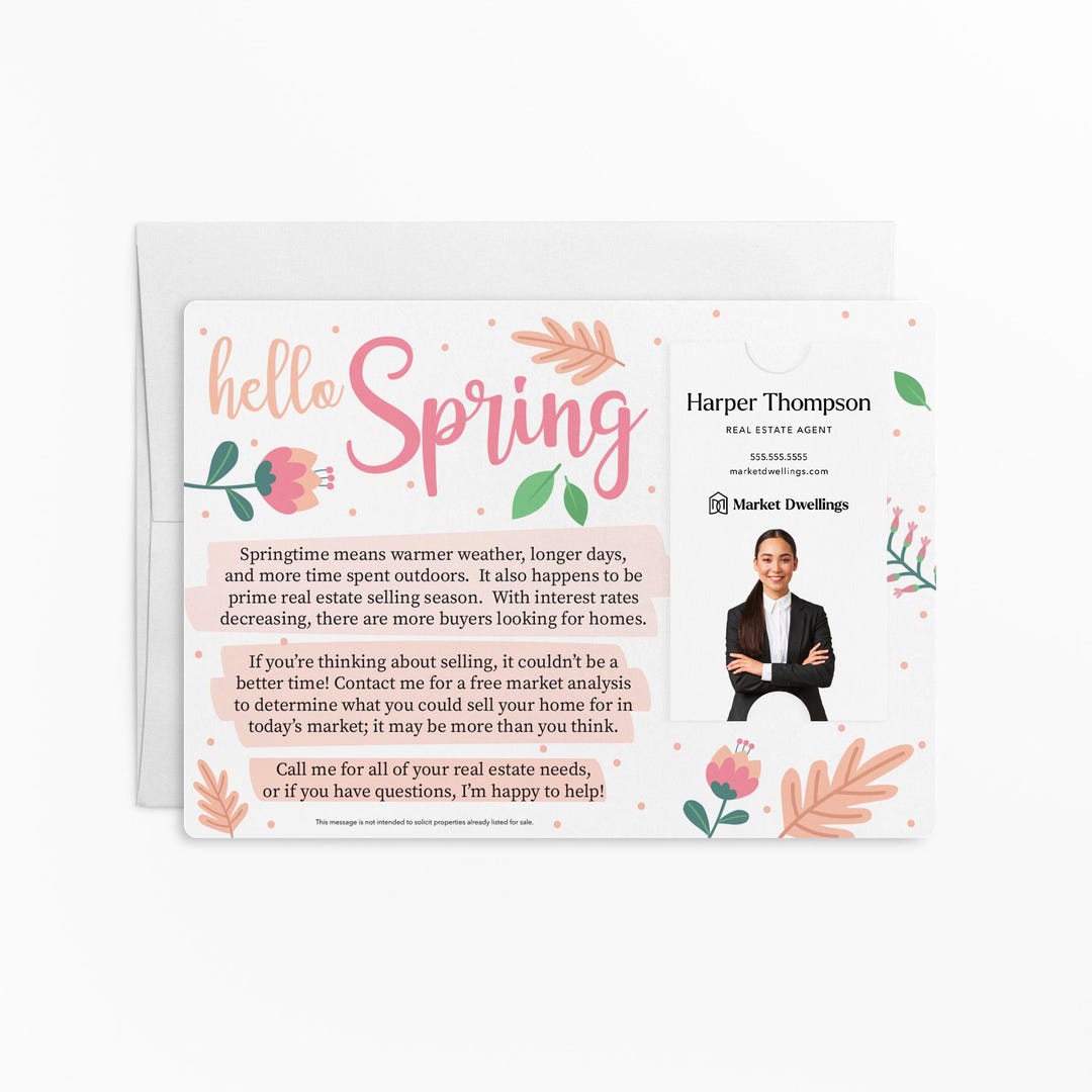 Vertical | Set of "hello Spring" Real Estate Mailer W/envelopes | Real ...