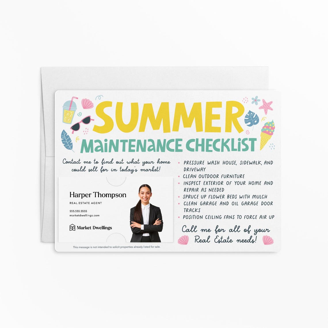 Set of "hello Summer" Maintenance Checklist Mailers W/envelopes | Real ...