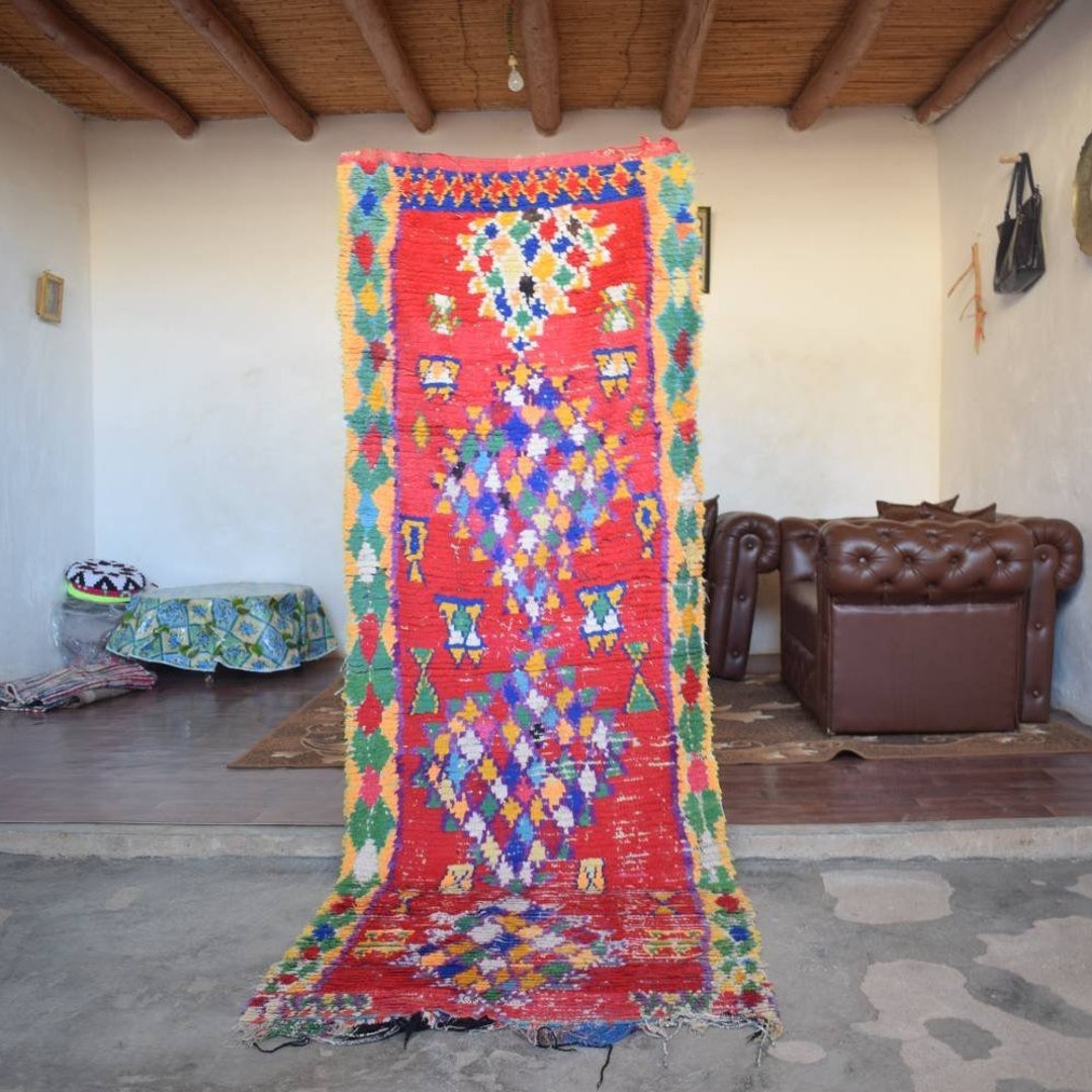 3x8 Moroccan Vintage Boucherouite Rag Rug, Colorful Runner, Antique ...