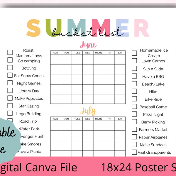 Summer Bucket List Printable - Etsy