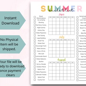 EDITABLE Summer Bucket List Summer Fun Calendar Summer Fun Poster ...