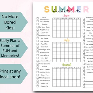 EDITABLE Summer Bucket List Summer Fun Calendar Summer Fun Poster ...