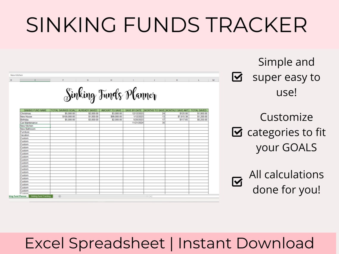 Sinking Fund Tracker - Savings Tracker Excel - Sinking Funds ...