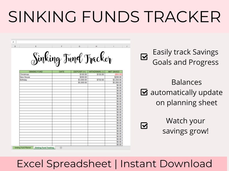 Sinking Fund Tracker Savings Tracker Excel Sinking Funds - Etsy