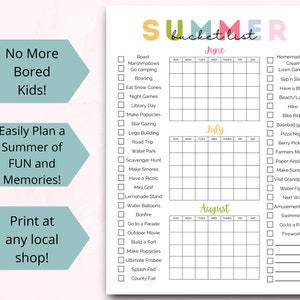Summer Bucket List, Summer Fun Calendar, Summer Fun Poster, Summer ...