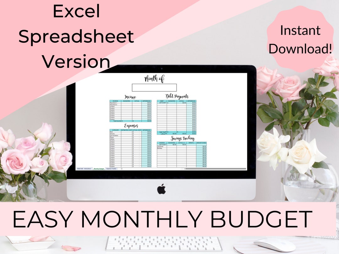 Simple Budget Spreadsheet Template - Monthly Budget Spreadsheet - Excel ...