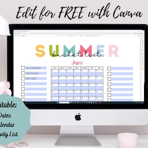 EDITABLE IN CANVA Summer Bucket List Summer Fun Calendar Summer Fun ...